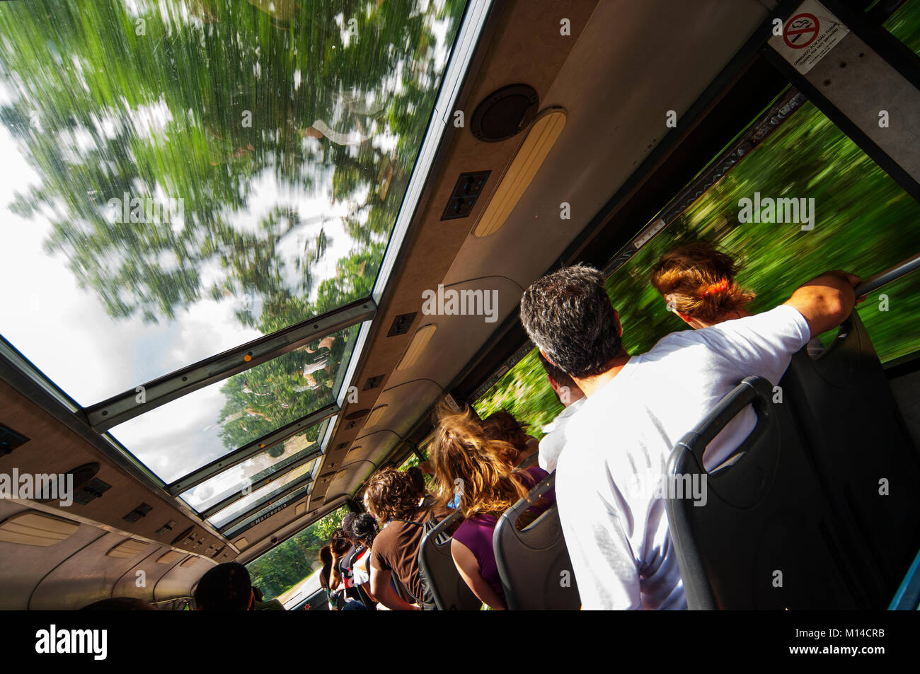 Special bus transporting tourists from the parking lot to the waterfall ...