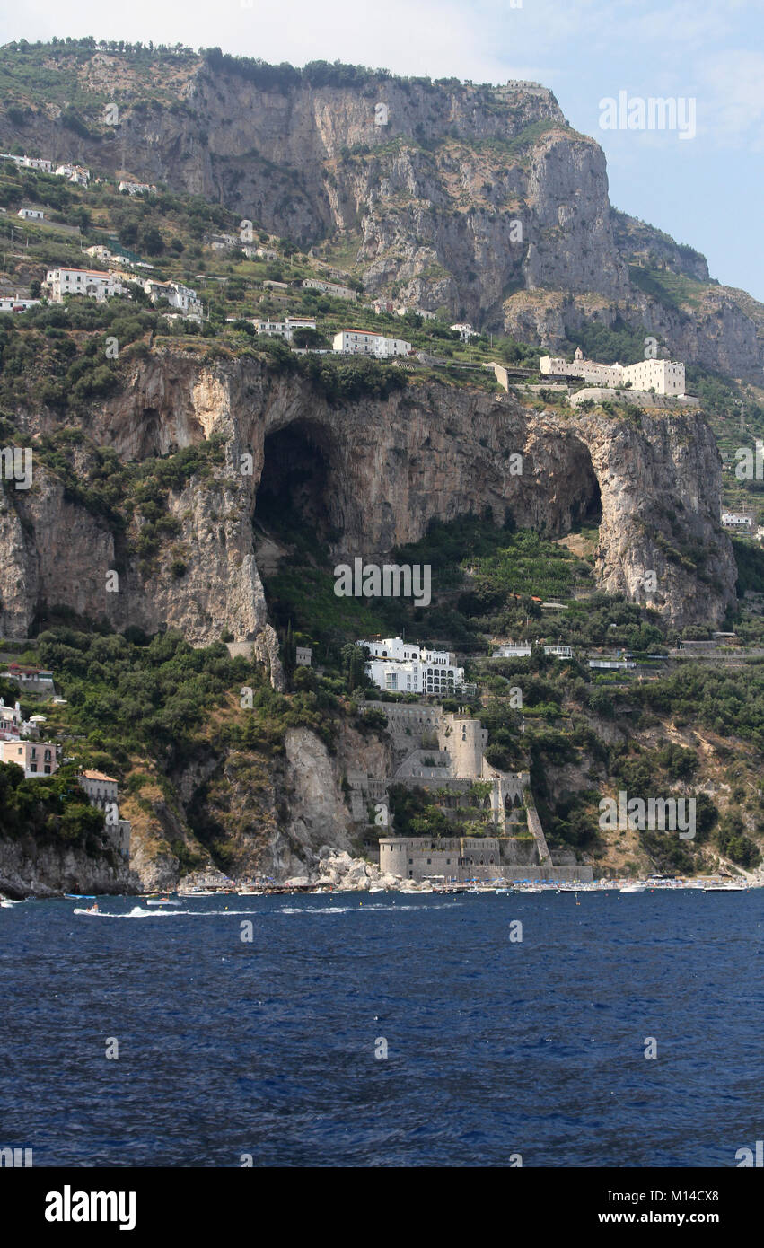 Coastline area between Positano and Amalfi seen from boat ride with ...