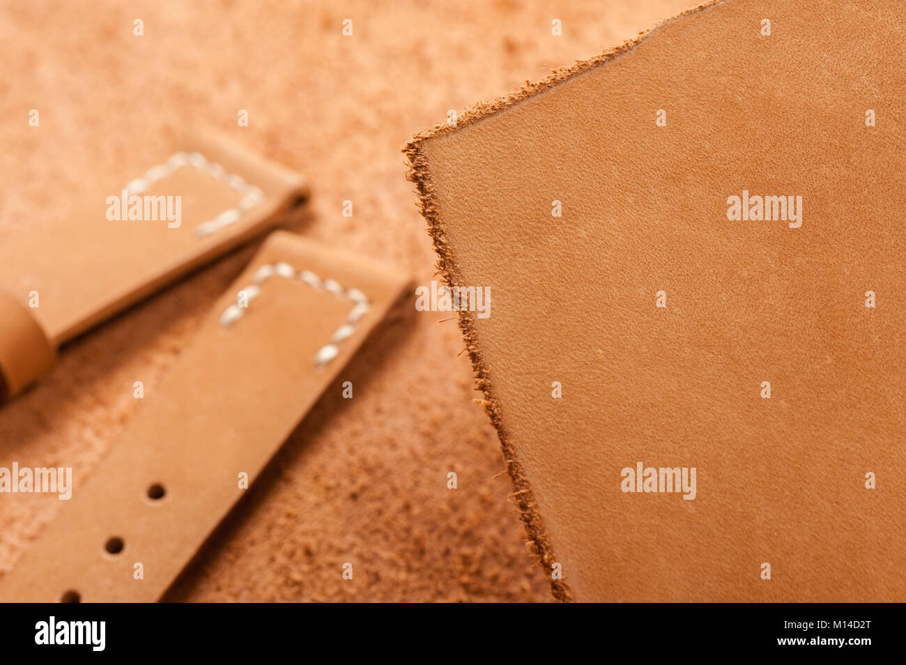 leather working, closeup details of brown nubuck leather Stock Photo ...