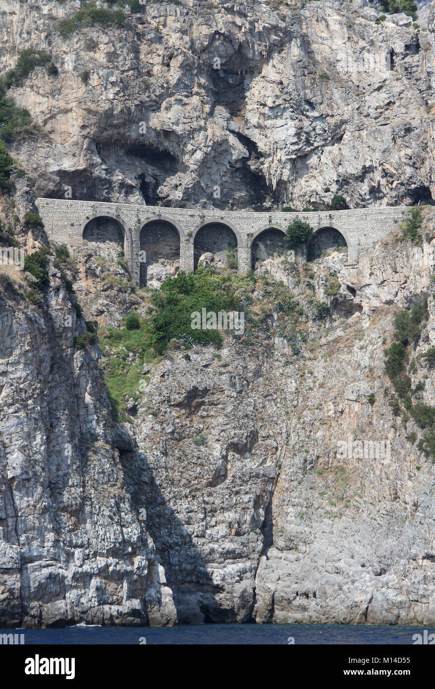Arched suspended bridge-coastline area between Amalfi and Positano ...