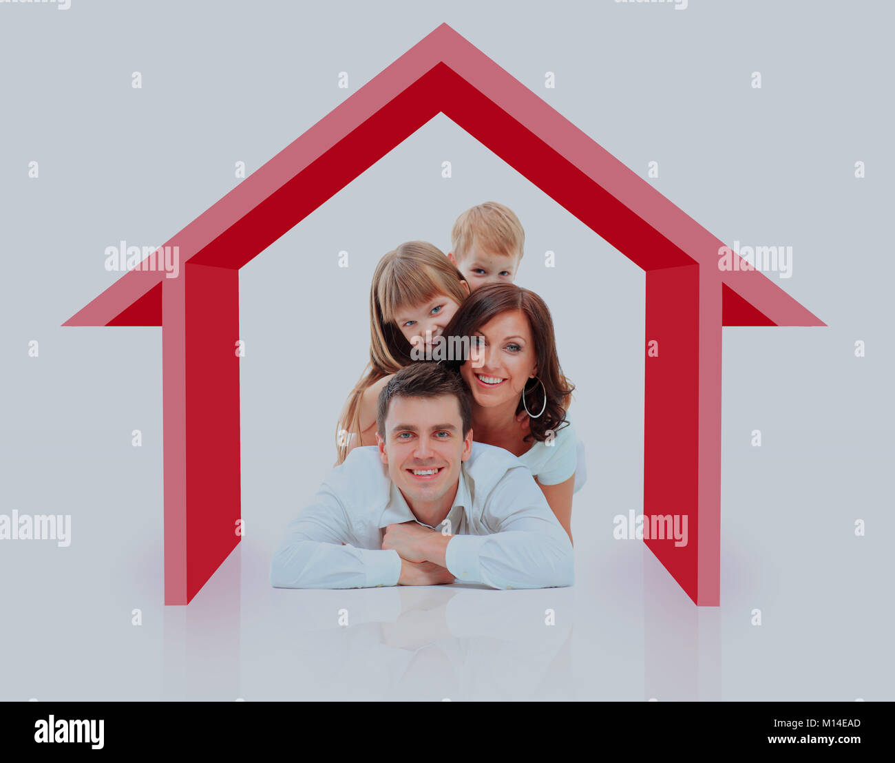 Beautiful family in a house - isolated over a white background Stock ...