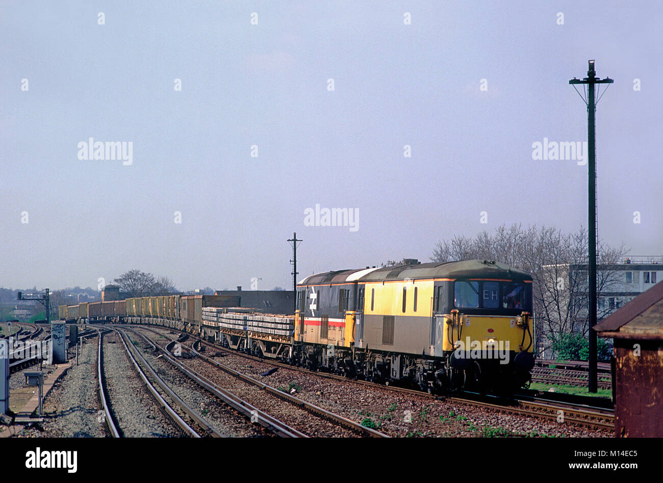 A pair of class 73 electro diesel locomotives numbers 73105 and 73141 ...