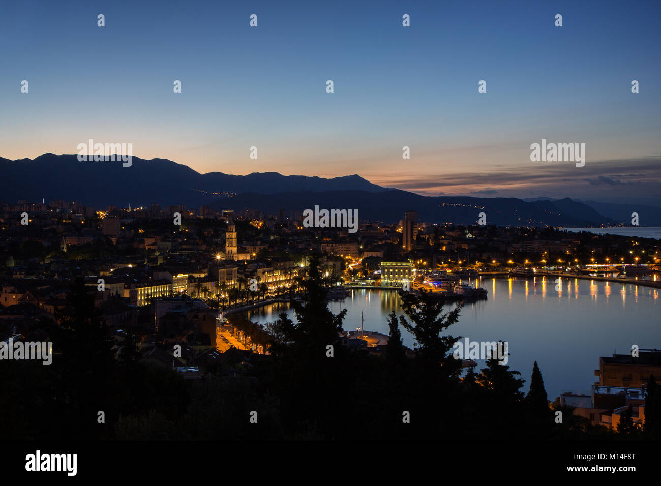 View of Split's historic Old Town and beyond from above in Croatia at ...