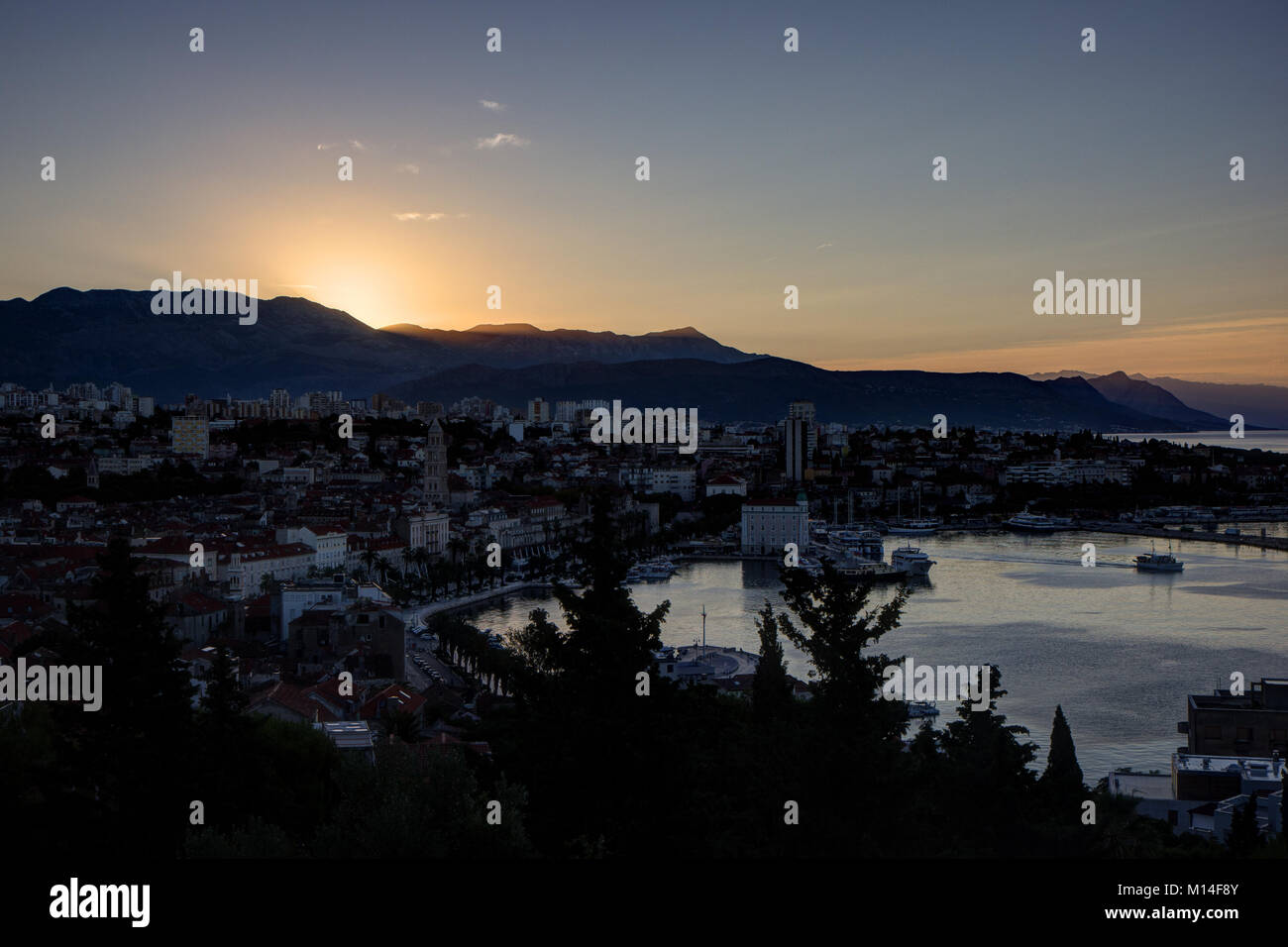 Scenic view of Split's historic Old Town and beyond from above in ...