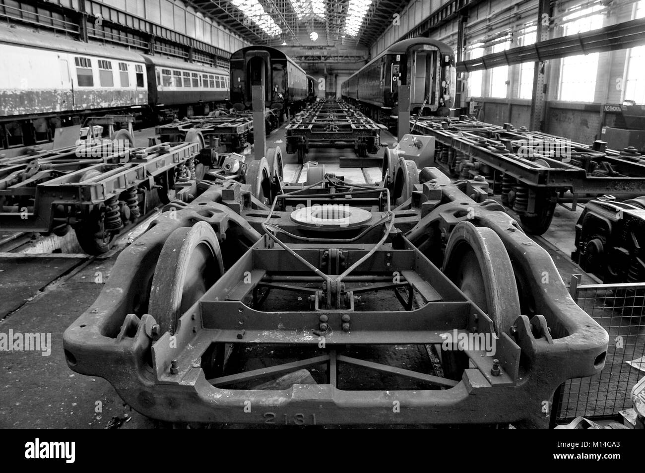 Railway carriage under repairs and maintenance inside Old Oak Common ...