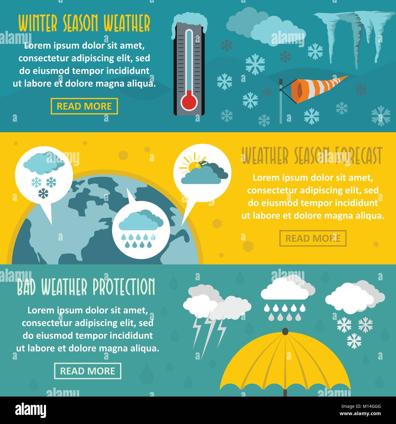 Weather banner horizonatal concept set, flat style Stock Vector Image ...