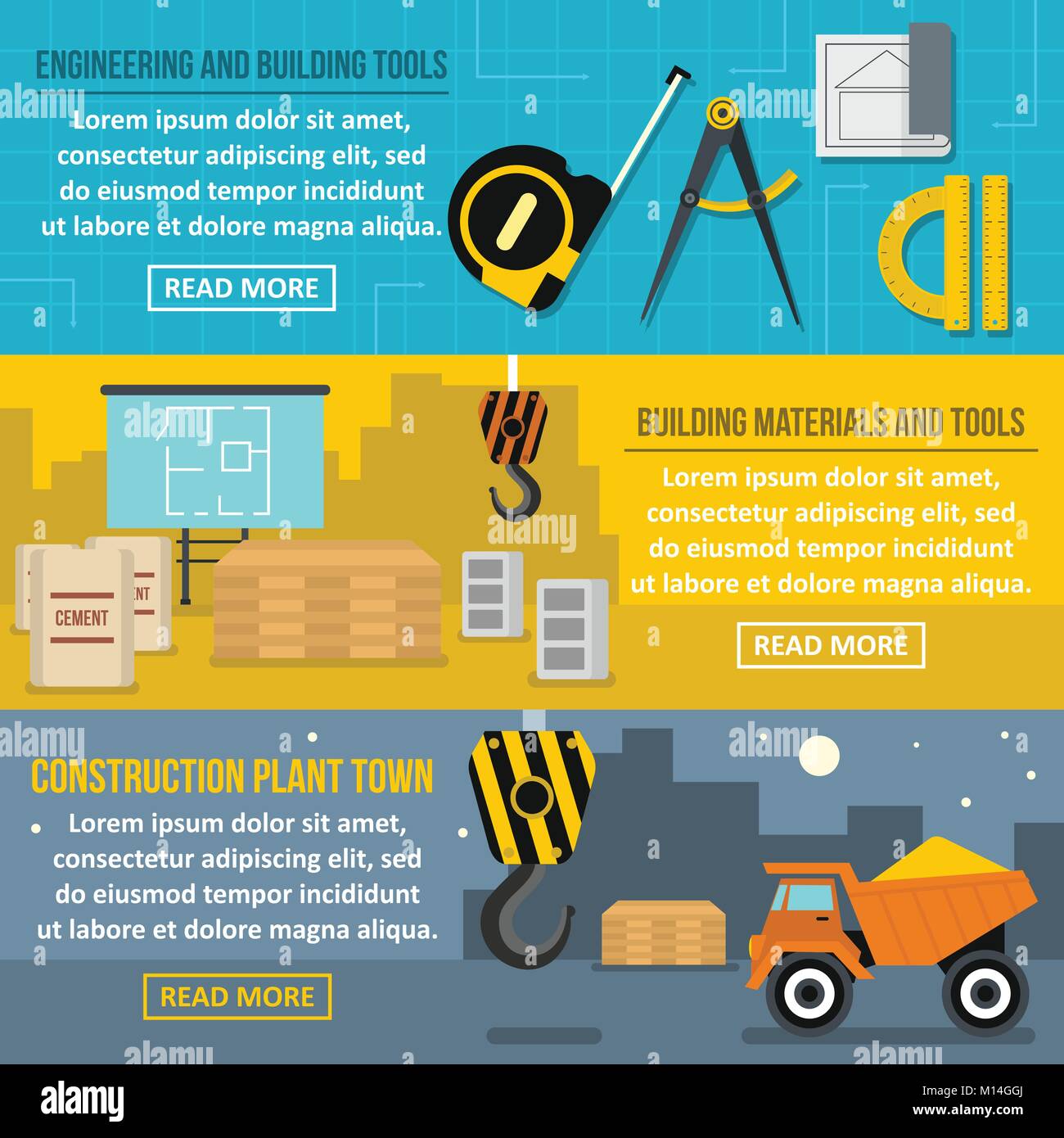 Building tools banner horizonatal set, flat style Stock Vector Image ...