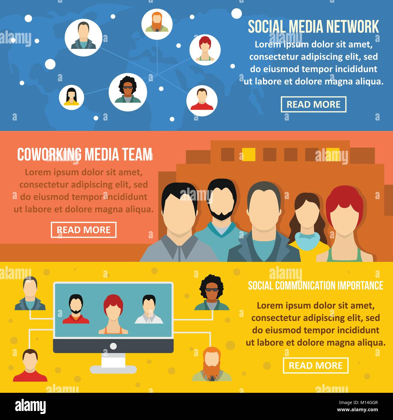 Social network banner horizonatal set, flat style Stock Vector Image ...