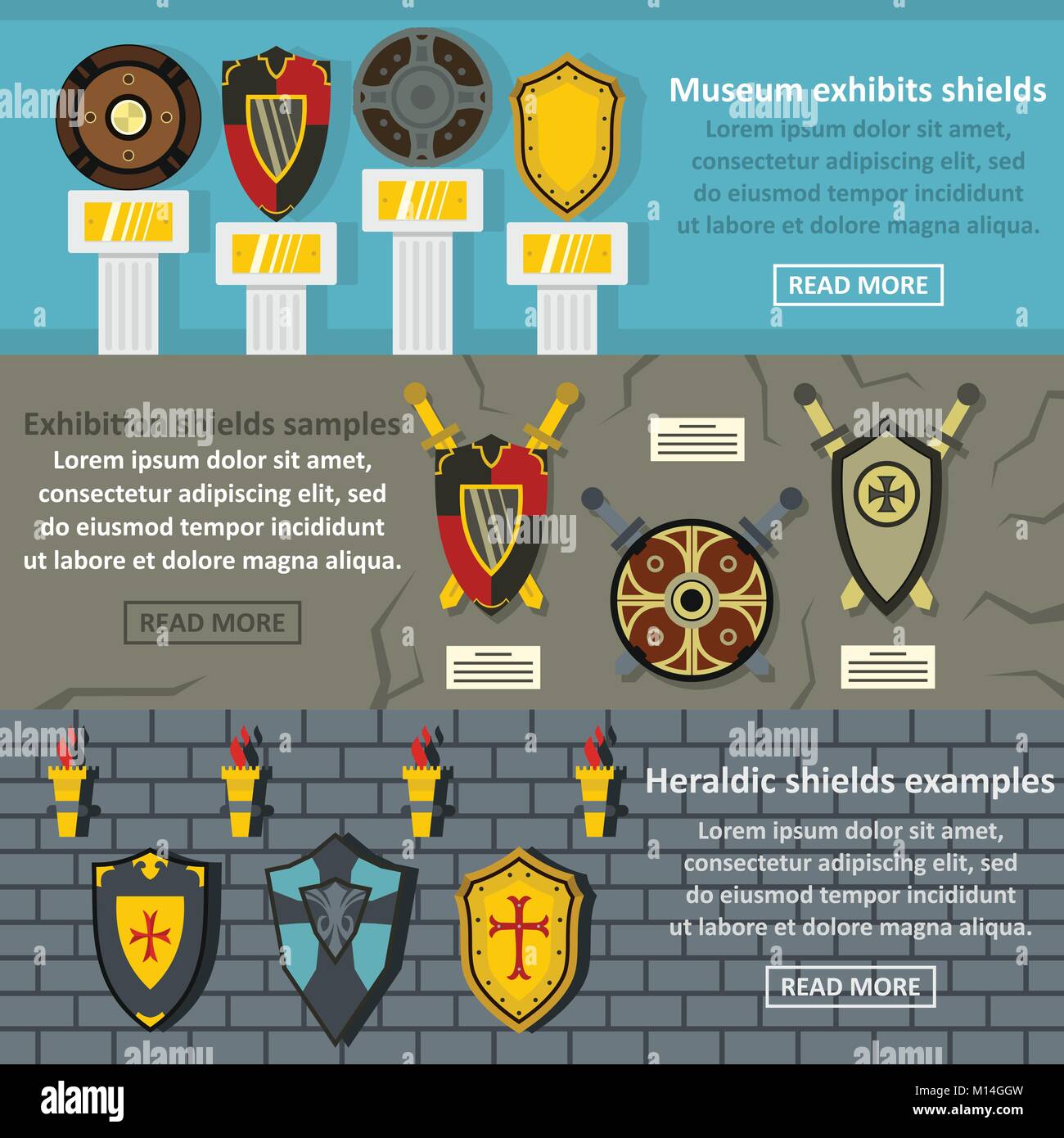 Shield exhibits banner horizonatal set, flat style Stock Vector Image ...