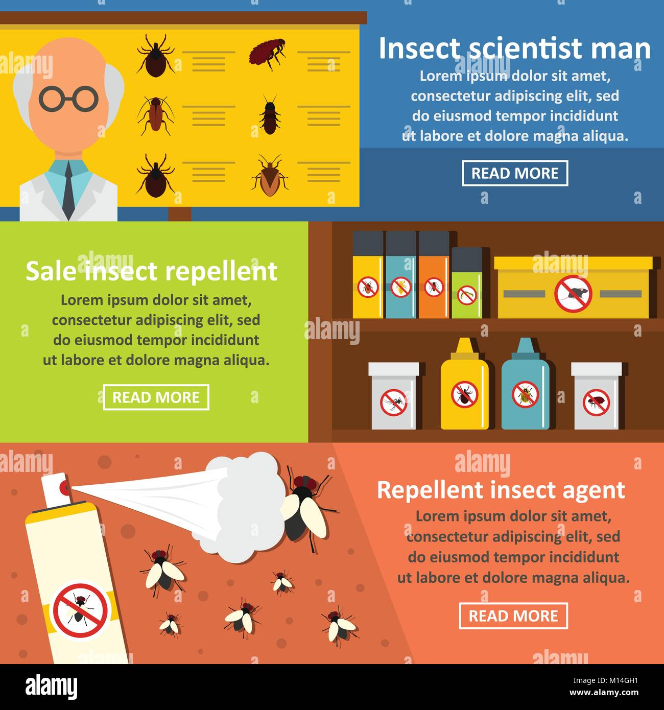 Insect science banner horizonatal set, flat style Stock Vector Image ...
