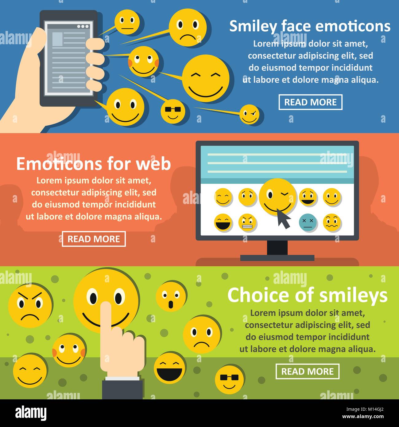 Smile emotions banner horizontal set, flat style Stock Vector Image ...