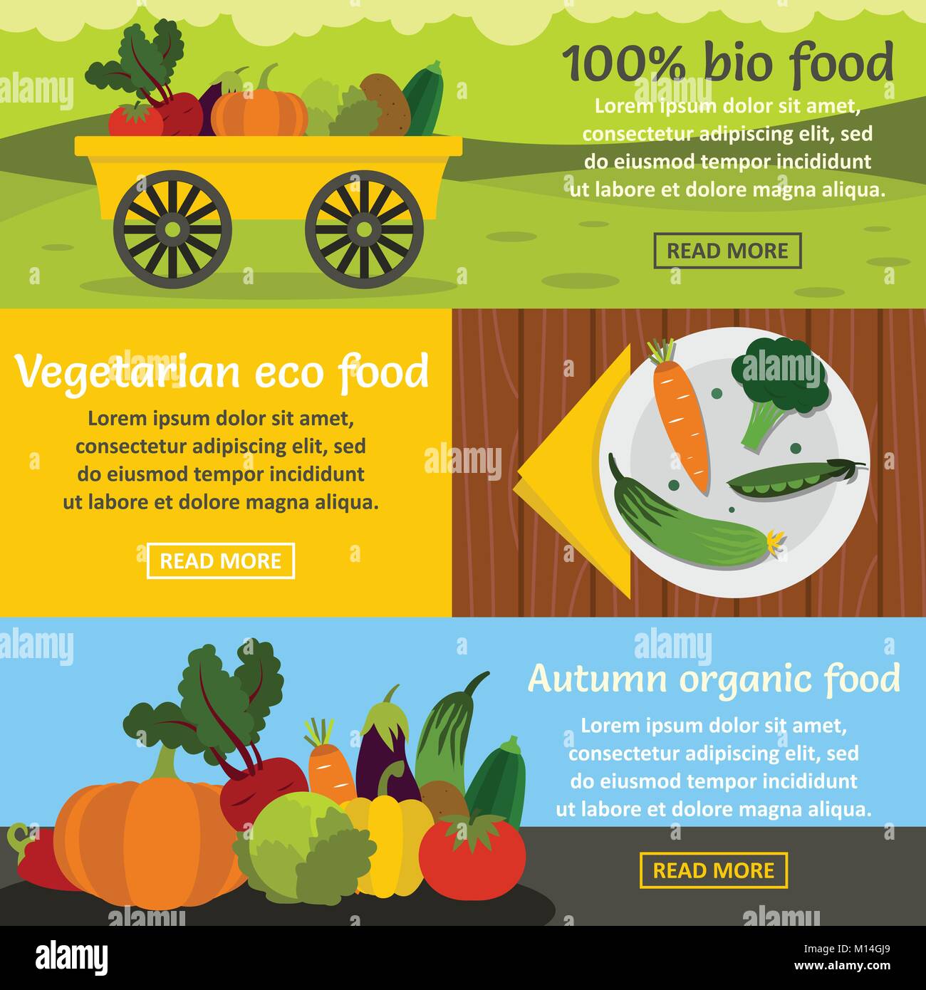 Vegetable food banner horizontal set, flat style Stock Vector Image ...