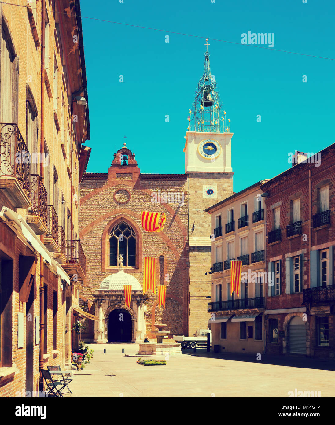 Catalan flags hanging at medieval Cathedral Basilica of Saint John the ...