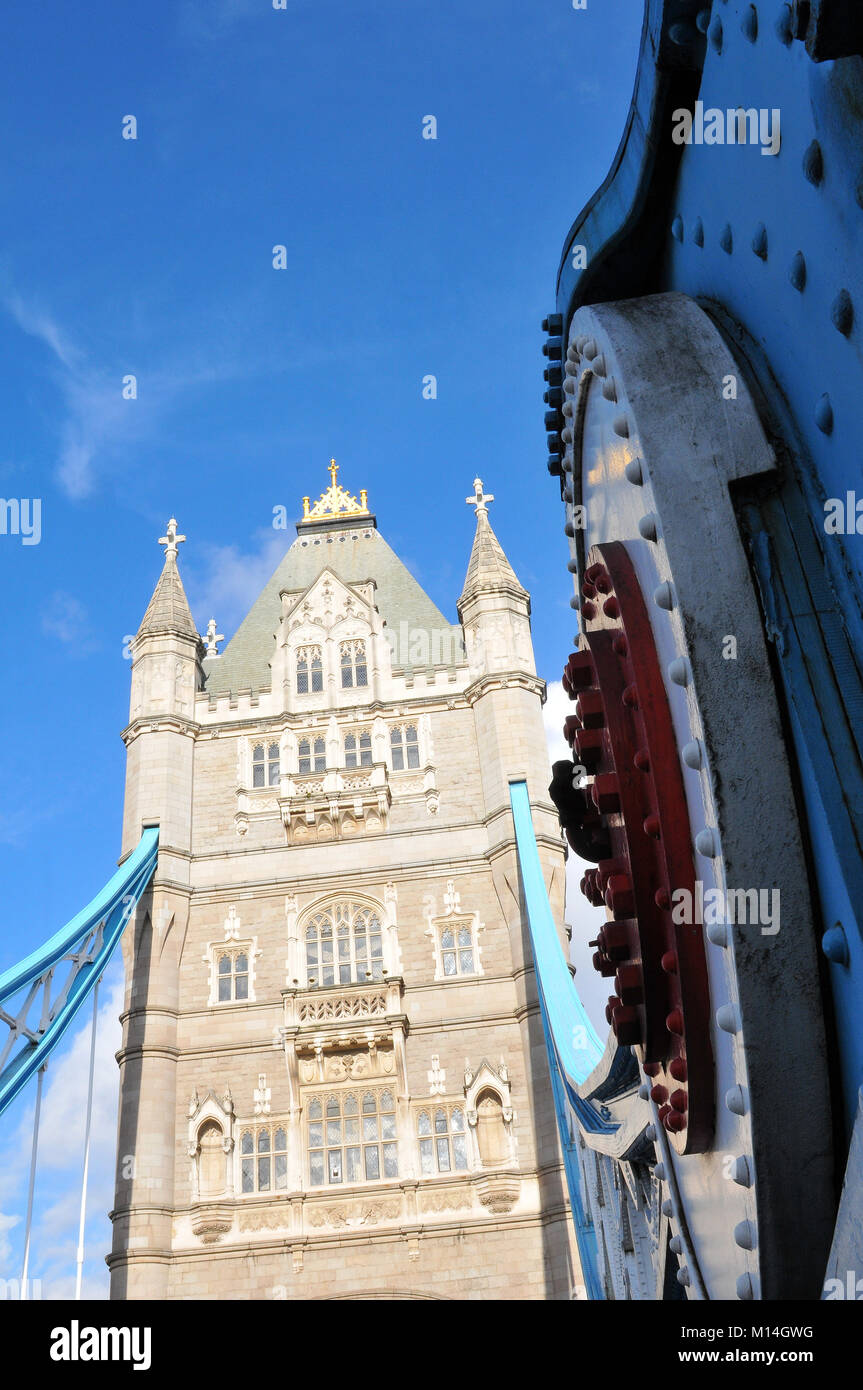a different and unusual viewpoint of the tower bridge in central London ...
