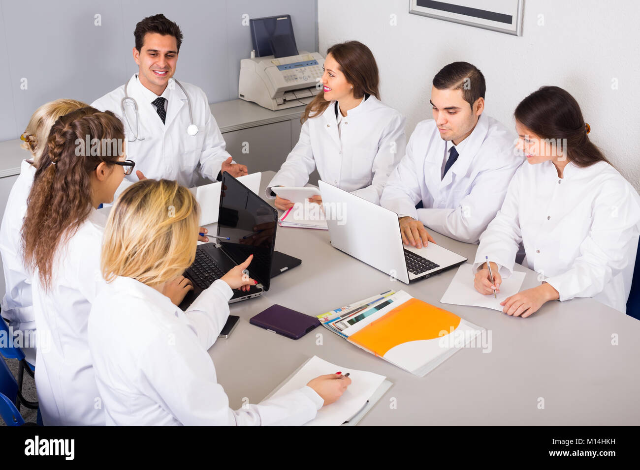 Group caucasian scientists in white hi-res stock photography and images ...