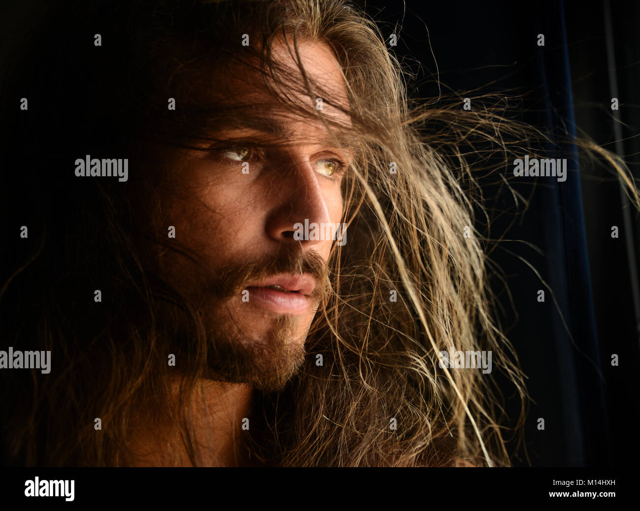 Handsome man with long hair Stock Photo - Alamy
