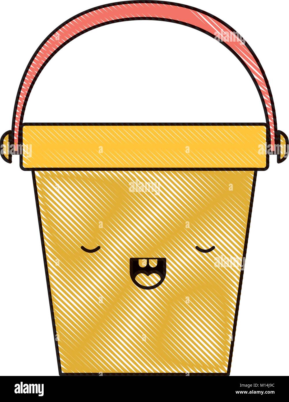 kawaii bucket with handle i in colored crayon silhouette Stock Vector ...