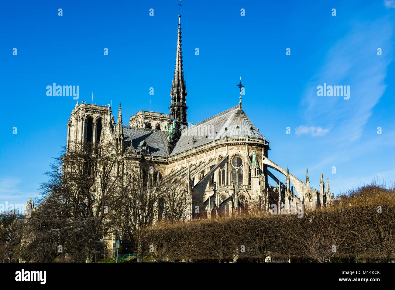 Paris, France: The back of the cathedral of Notre Dame de Paris viewed ...