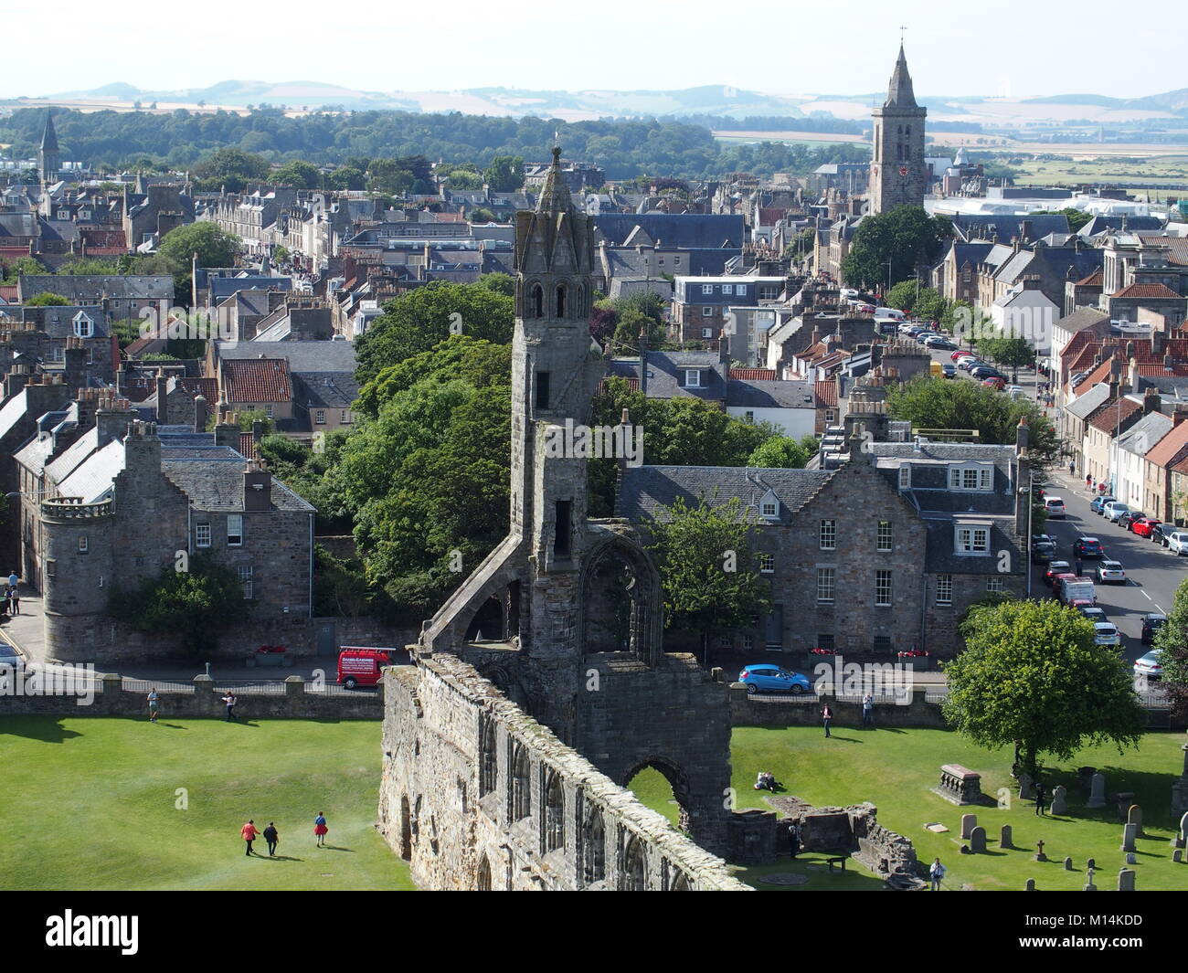 St Andrews city in SCOTLAND with view on ruins of gothic cathedral seen ...