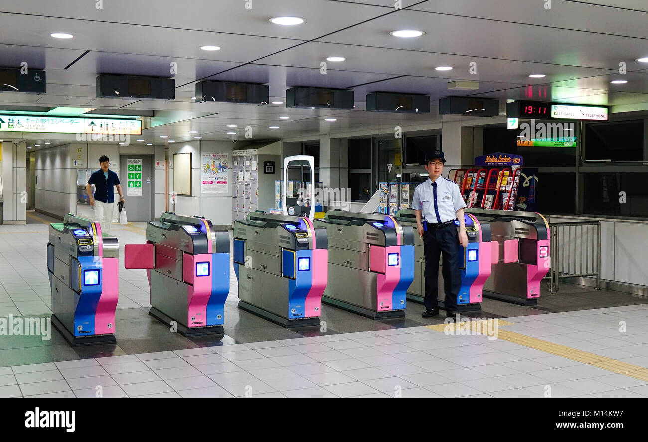 Tokyo, Japan - May 20, 2017. Entrance gates of subway station in Tokyo ...