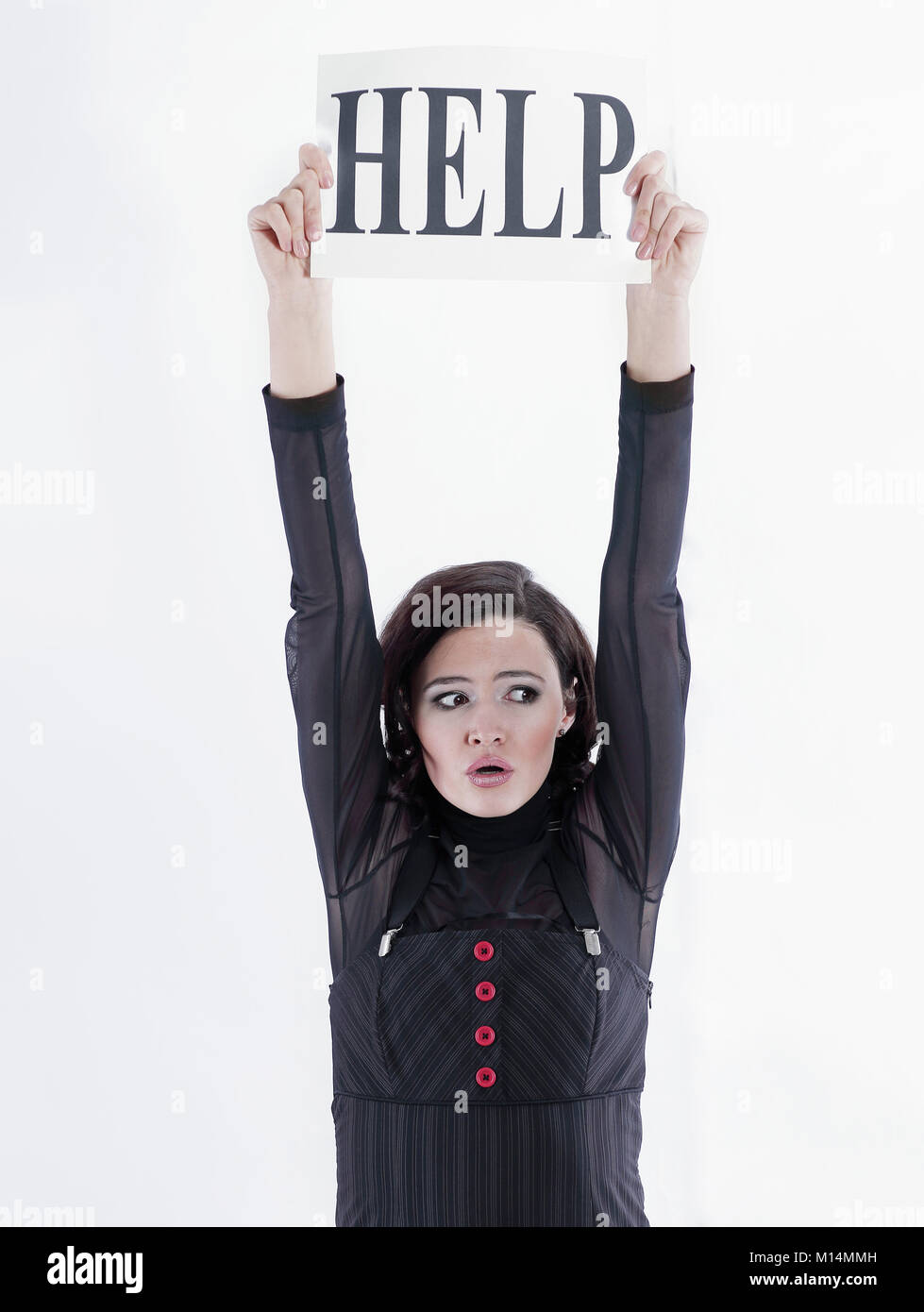 upset young business woman asking for help.isolated on white Stock ...