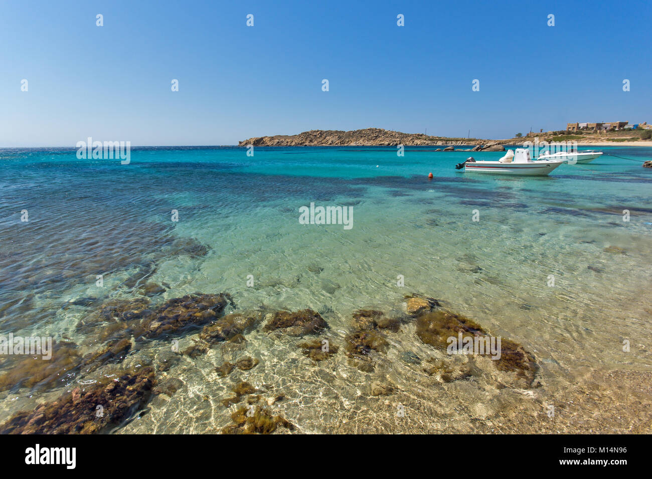 Clean Waters of Paranga Beach on the island of Mykonos, Cyclades ...