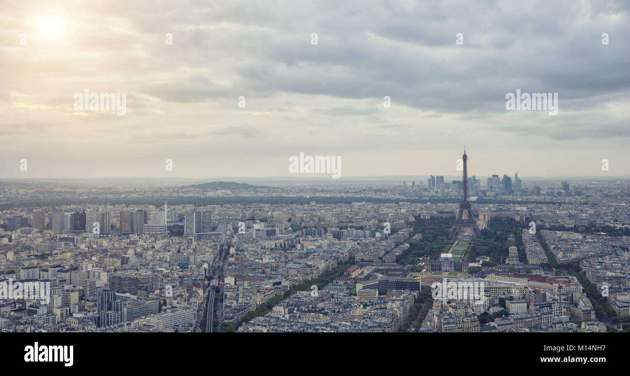 Panoramic view of Paris with the eiffel tower at a cloudy day Stock ...