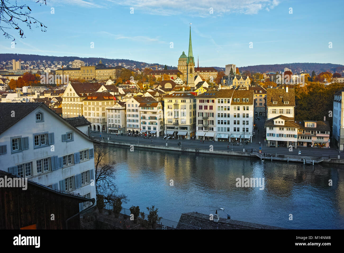 Amazing Panoramic of city of Zurich and Limmat River, Switzerland Stock ...