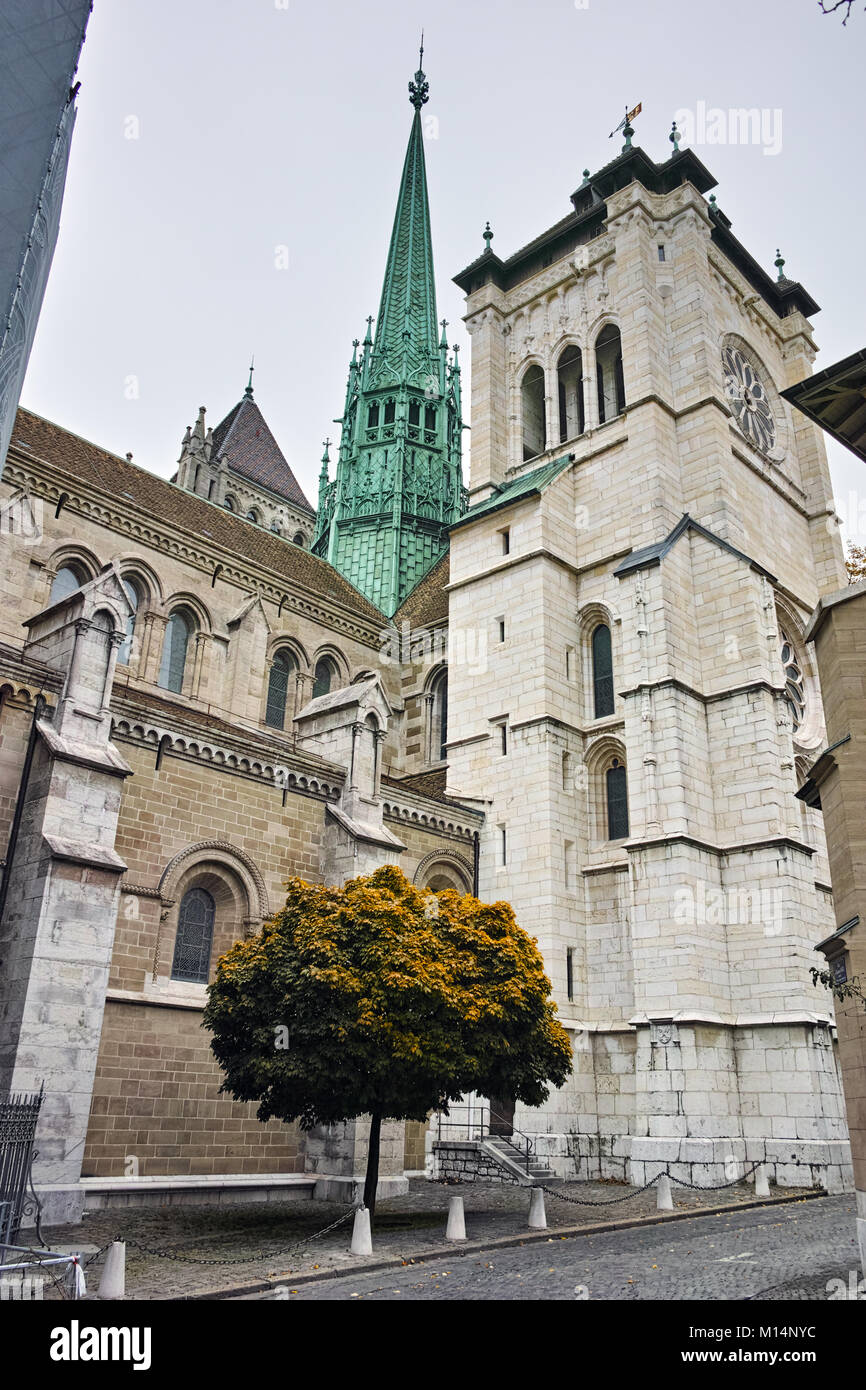 The front view of St. Pierre Cathedral in Geneva, Switzerland Stock ...