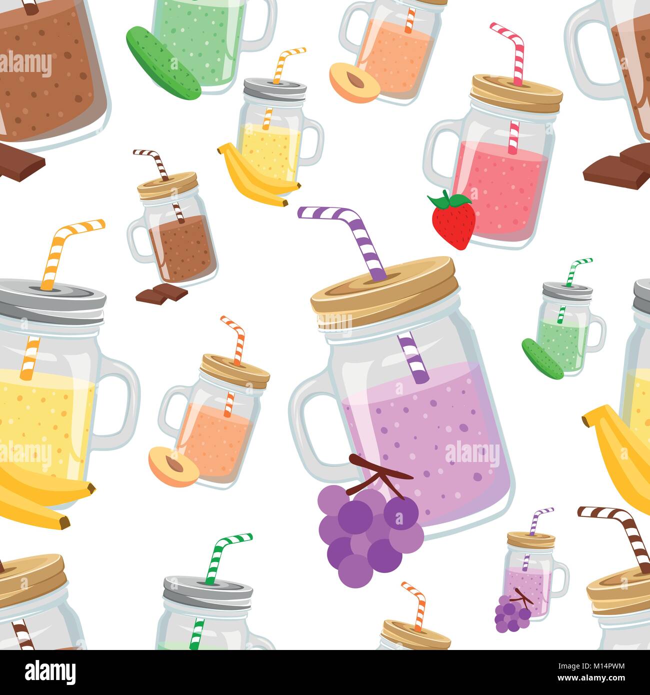 Seamless pattern of take away smoothie with ingredients banana cucumber ...