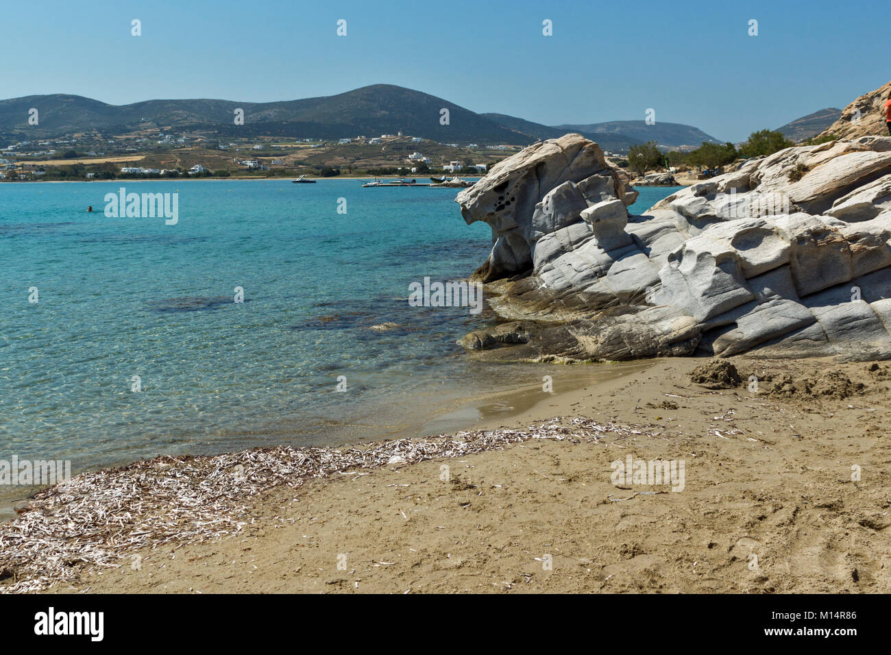 Blue Waters and rock formations of kolymbithres beach, Paros island ...