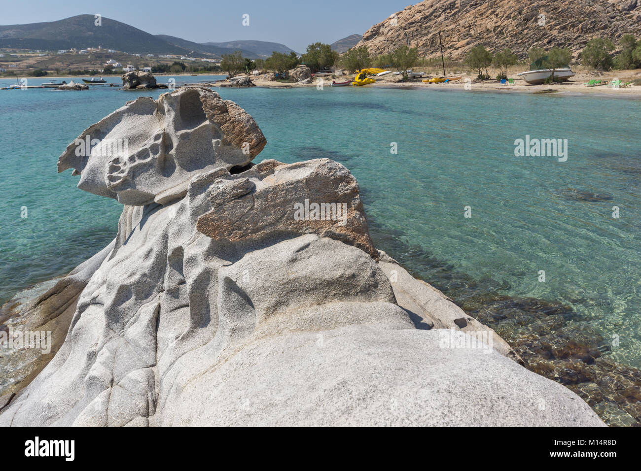Blue Waters and rock formations of kolymbithres beach, Paros island ...