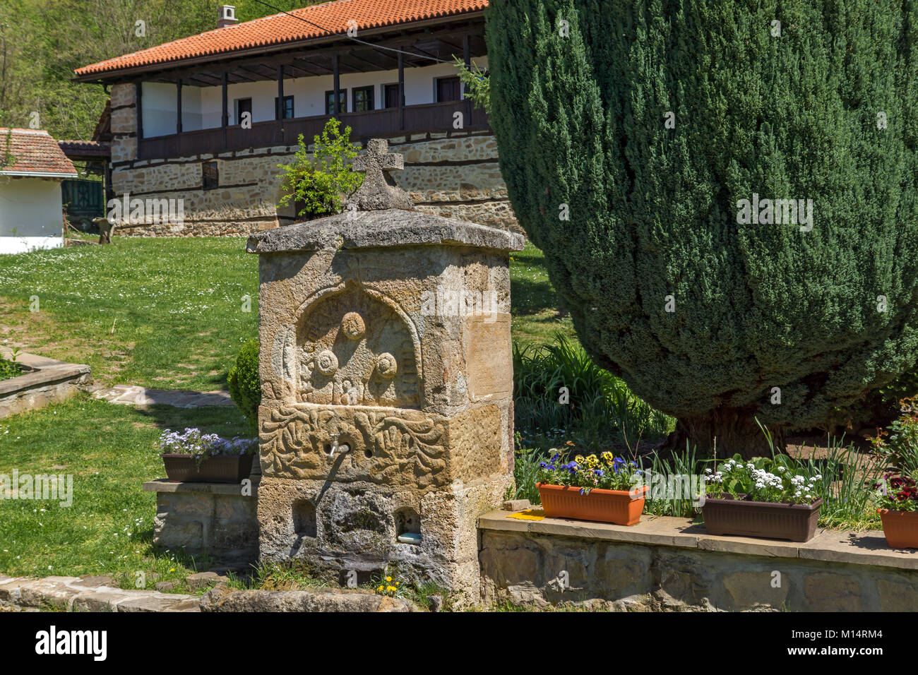 Amazing view with Fountain and Courtyard in Temski monastery St. George ...