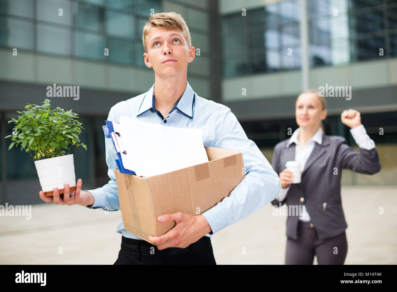 Businesswoman is wishing good luck to worker on new workplace Stock ...