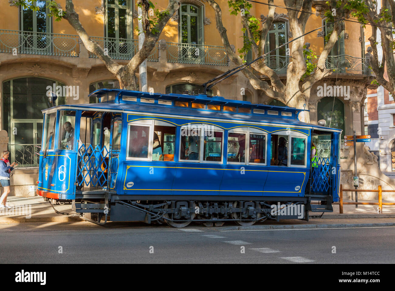 Touristic tram Tibidabo, Tramvia Blau, Blue tramway, Barcelona Stock ...
