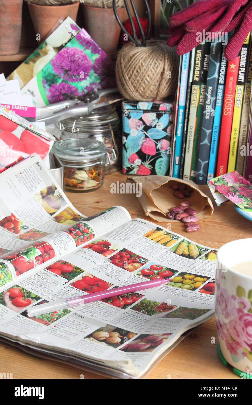 Organising seed packets and ordering seeds from a catalogue for the new ...