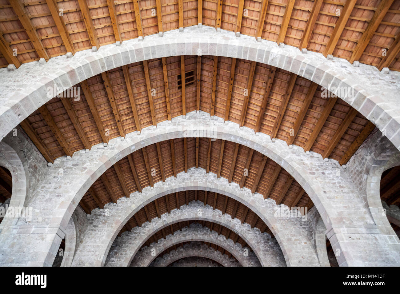 Ancient ceiling in Barcelona royal shipyard,medieval gothic building,in ...