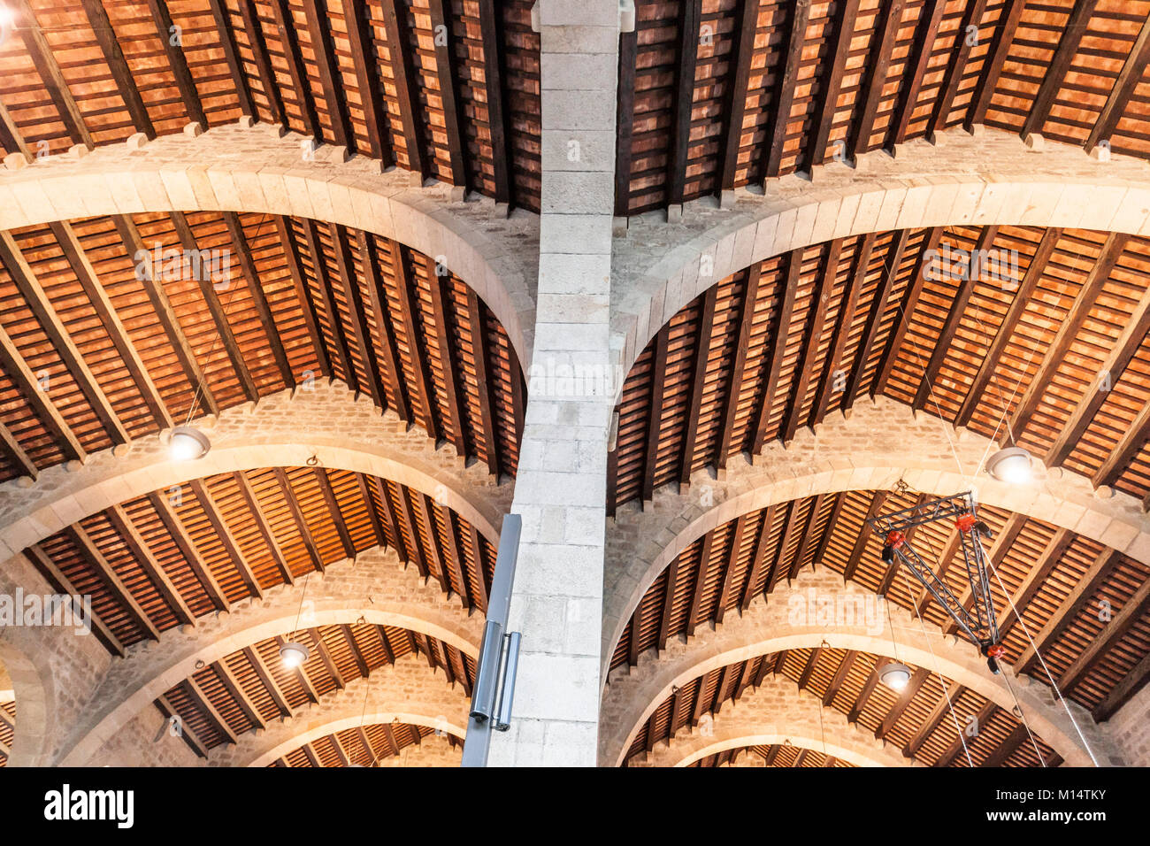 Ancient ceiling in Barcelona royal shipyard,medieval gothic building,in ...