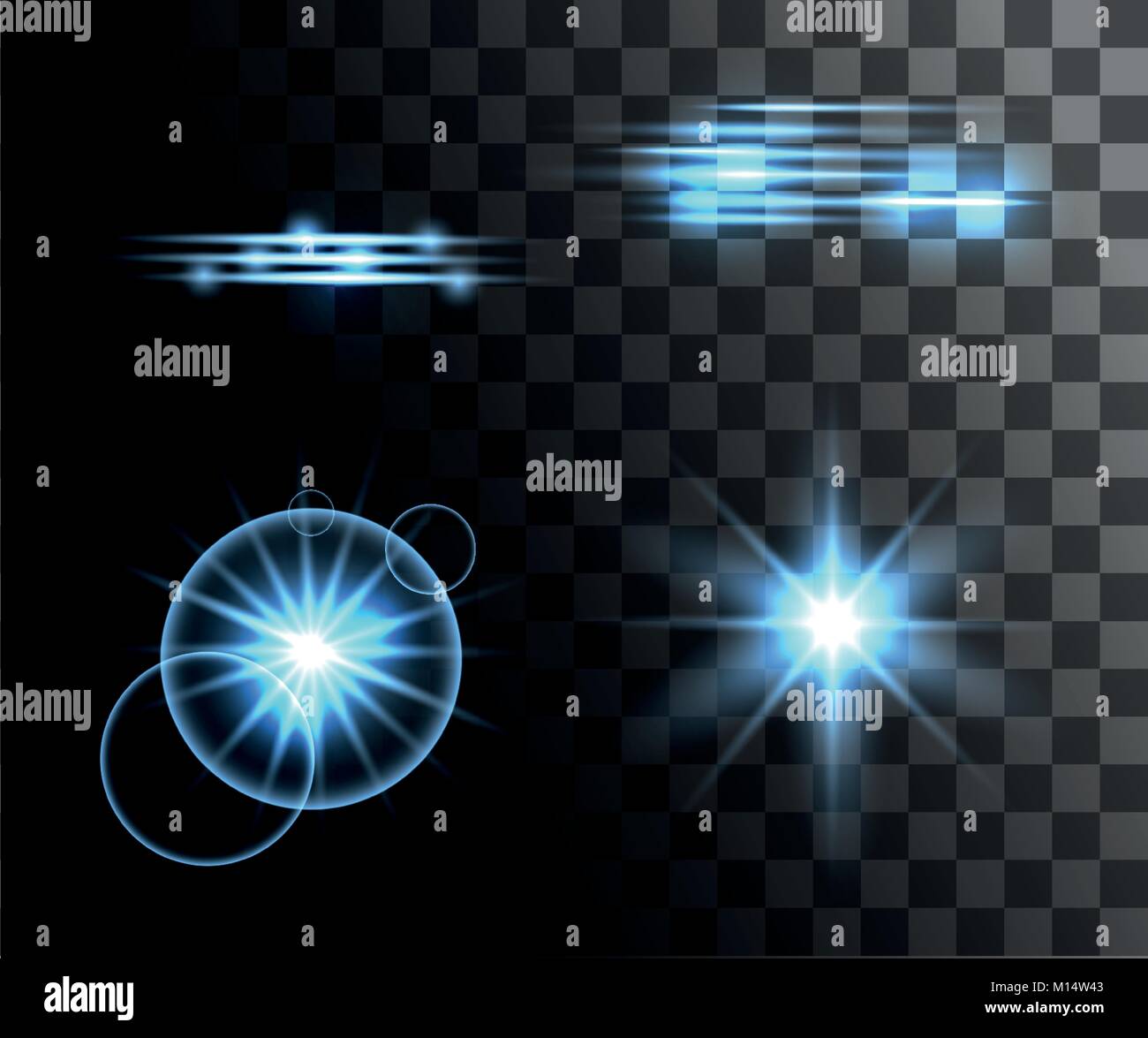 Set of blue vector light effects glowing light rings with particles ...