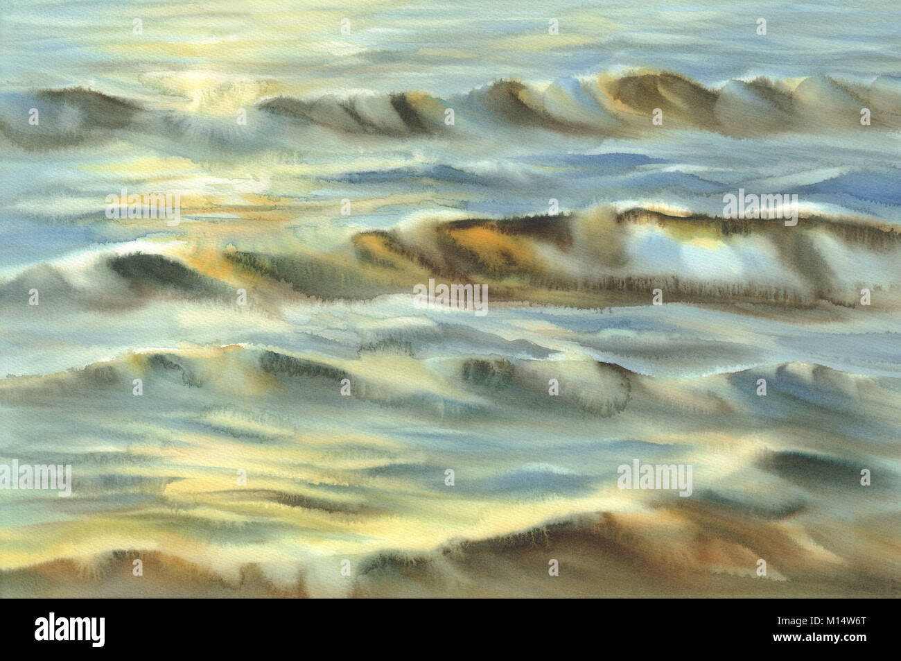 sunny sea reflections watercolor background Stock Photo - Alamy