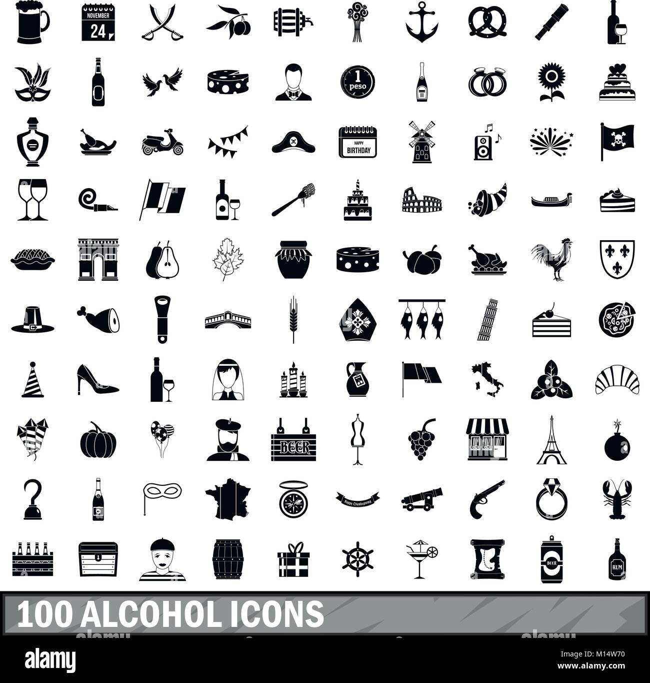 100 alcohol icons set, simple style Stock Vector Image & Art - Alamy