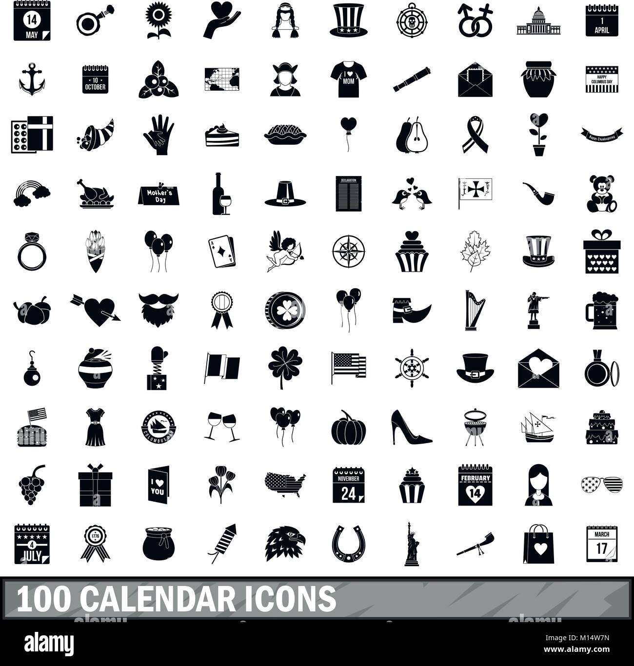 100 calendar icons set, simple style Stock Vector Image & Art - Alamy