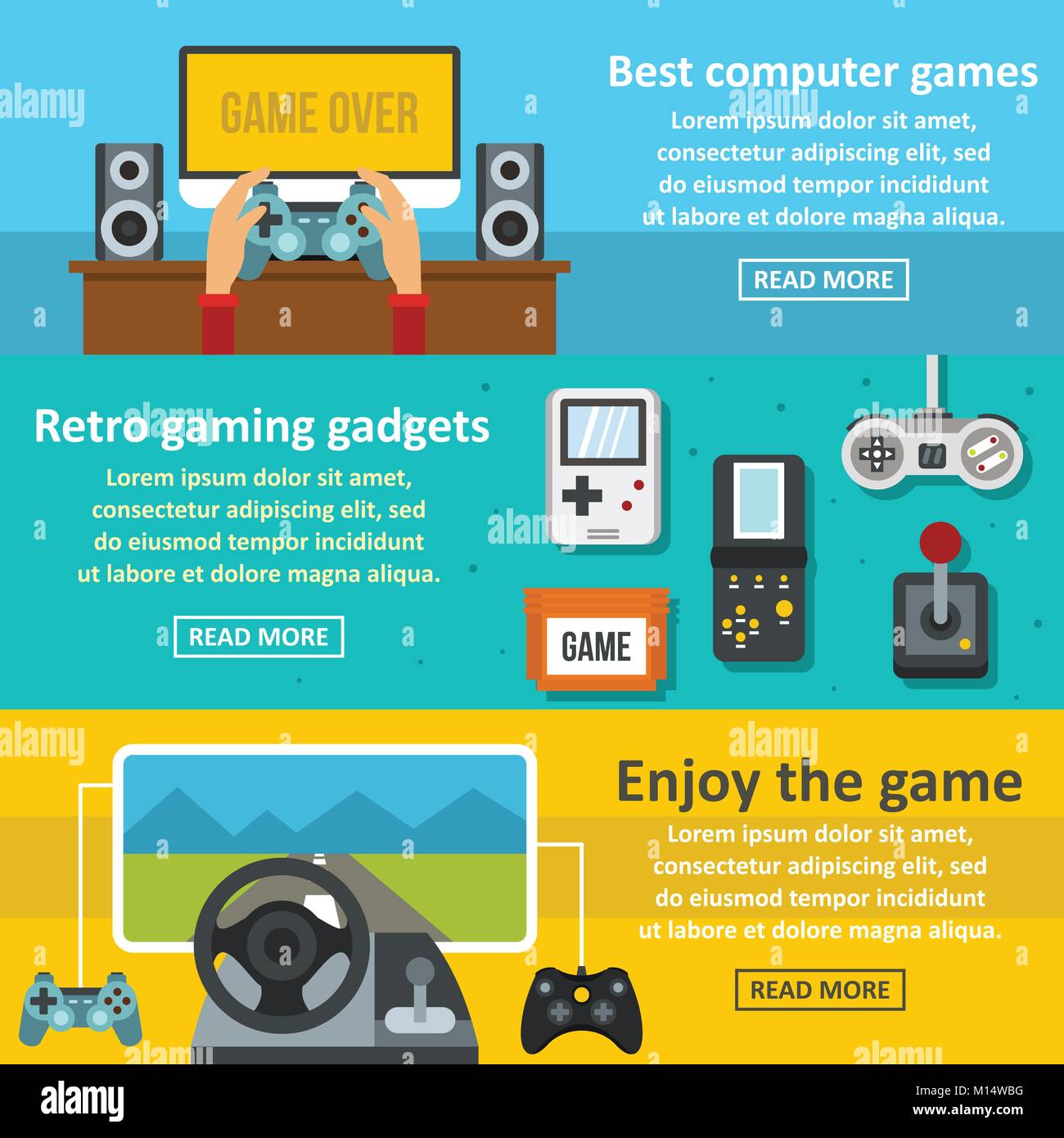 Video game banner horizontal set, flat style Stock Vector Image & Art ...