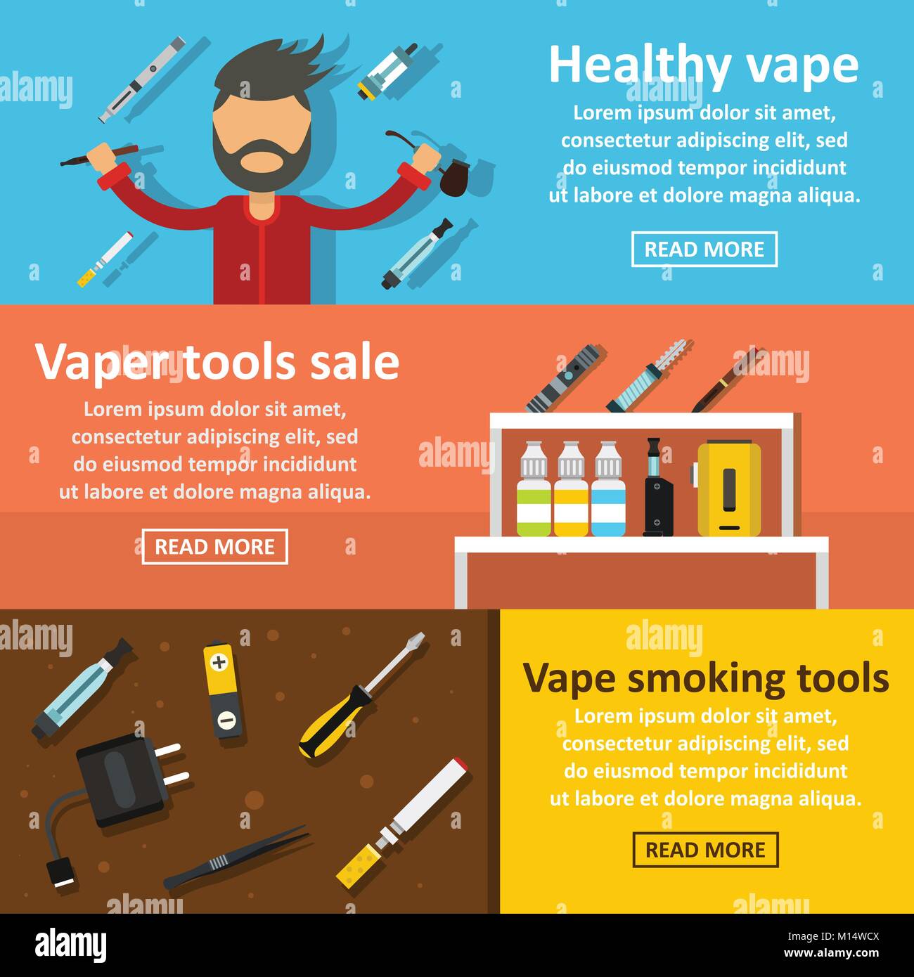 Vape smoking banner horizontal set, flat style Stock Vector Image & Art ...