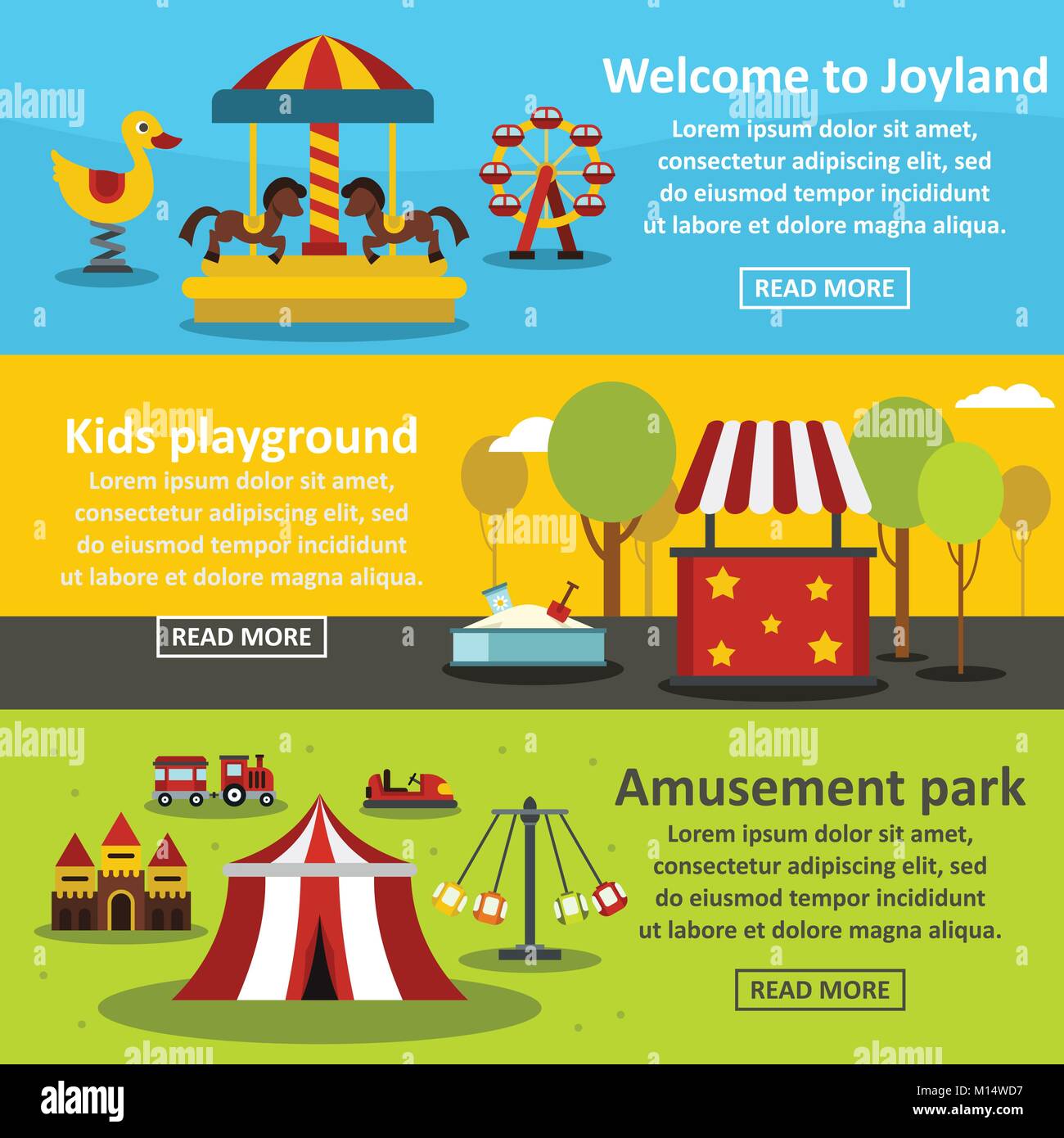 Kids playground banner horizontal set, flat style Stock Vector Image ...