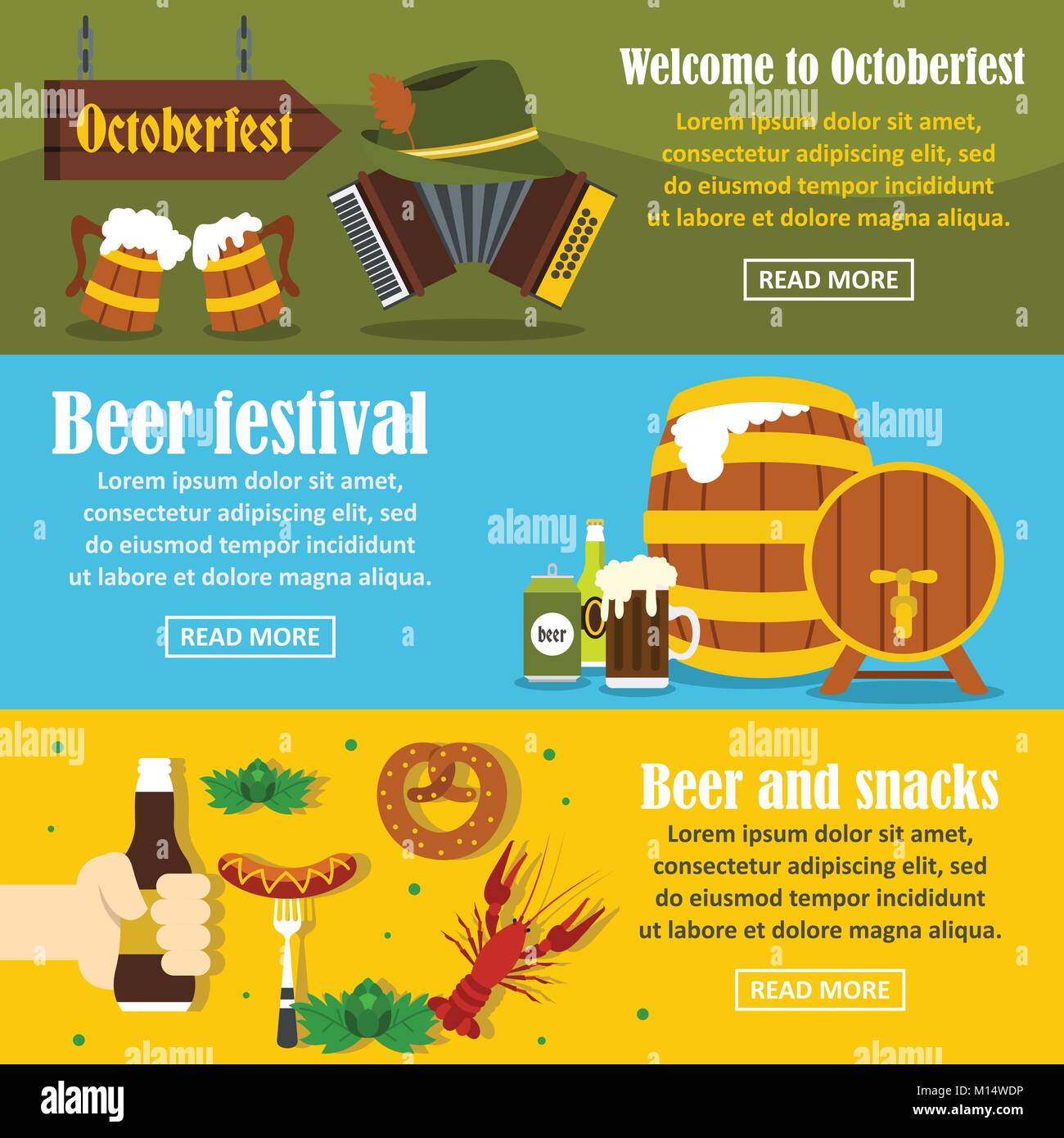 Octoberfest banner horizontal set, flat style Stock Vector Image & Art - Alamy