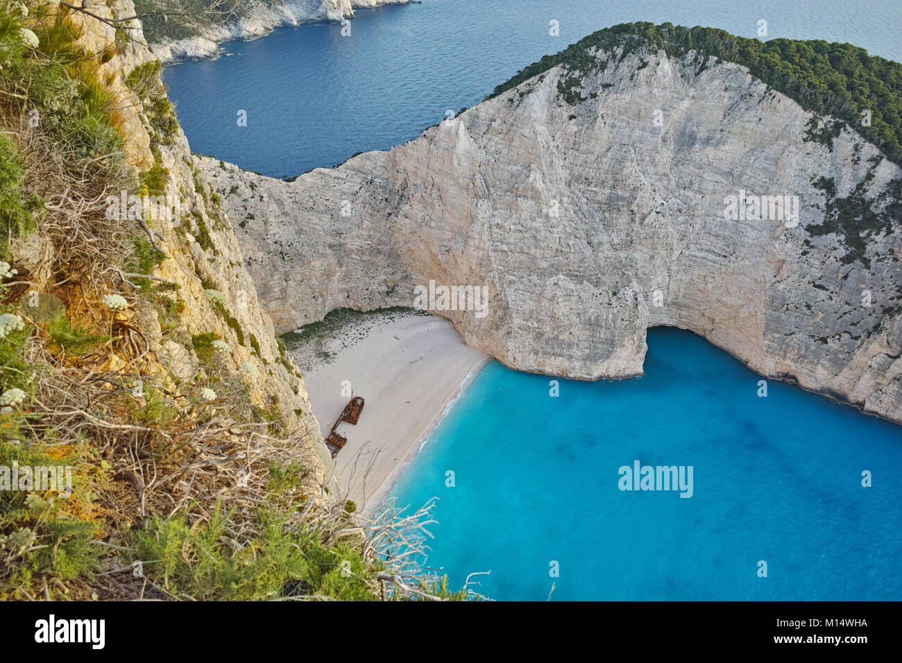 Panoramic view of Navagio Shipwreck beach, Zakynthos, Greece Stock ...