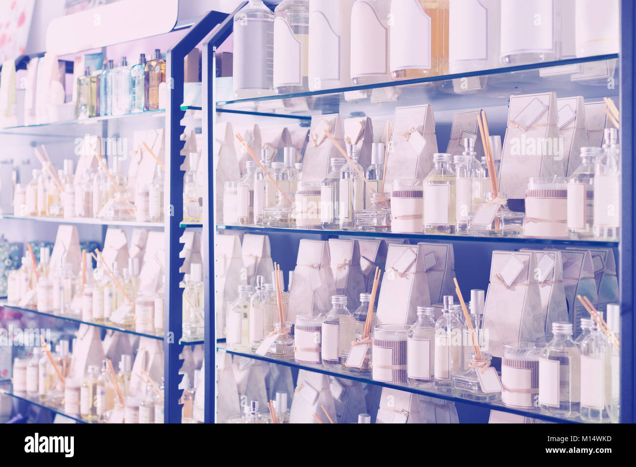 Perfume stand in beauty department in spanish shopping mall Stock Photo ...