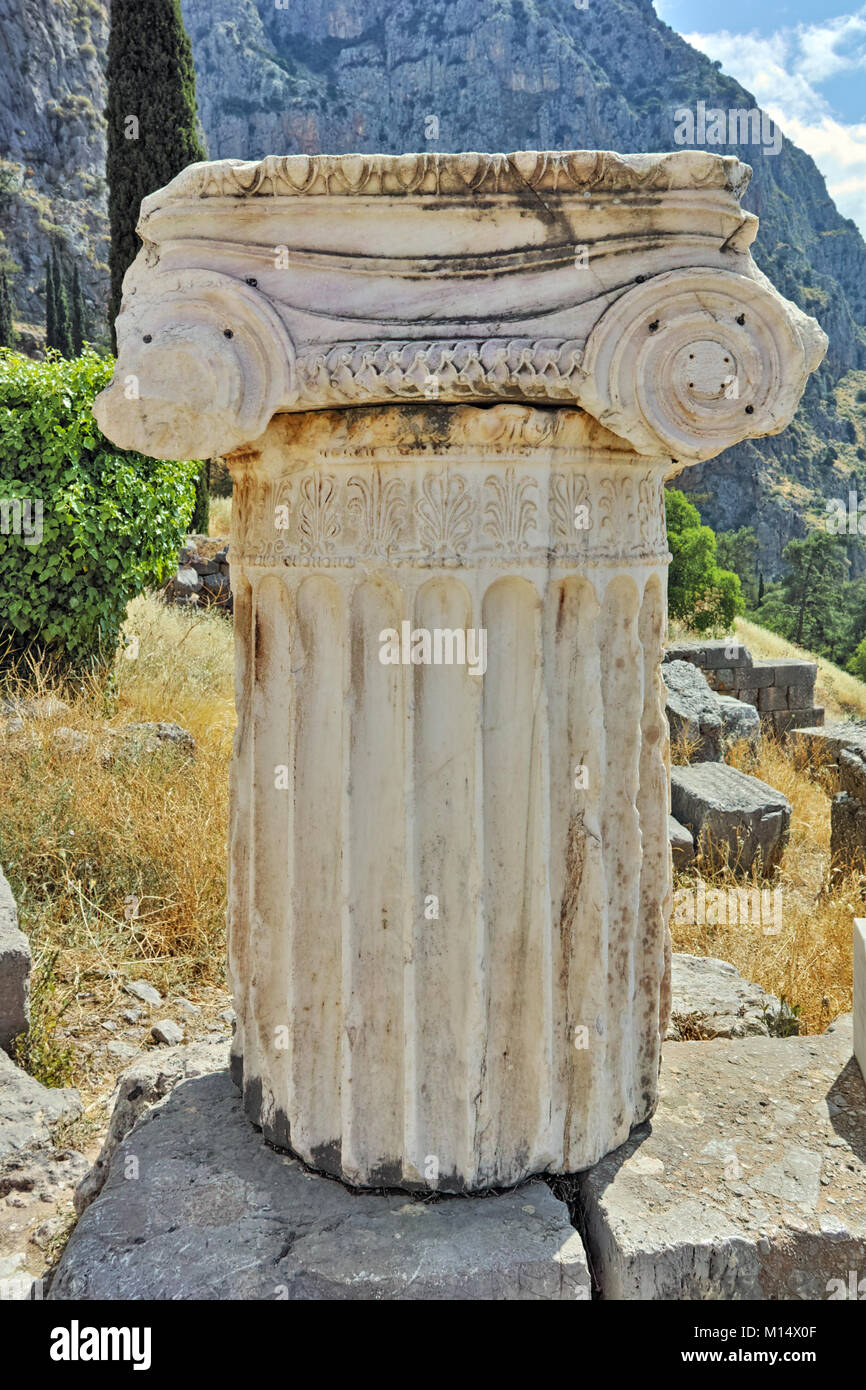 Ancient column in Ancient Greek archaeological site of Delphi, Central ...