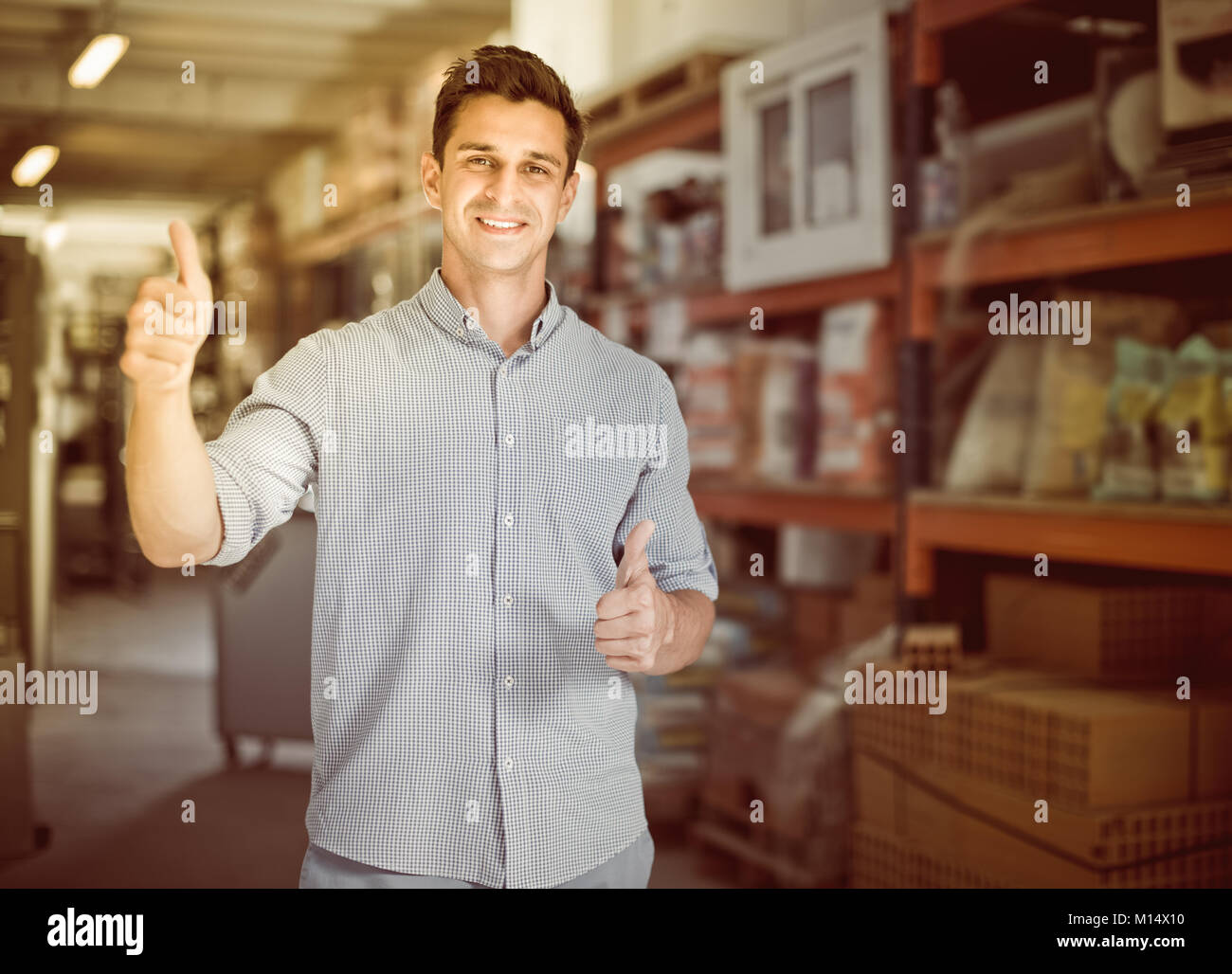 Person is satisfied after shopping in building store Stock Photo - Alamy